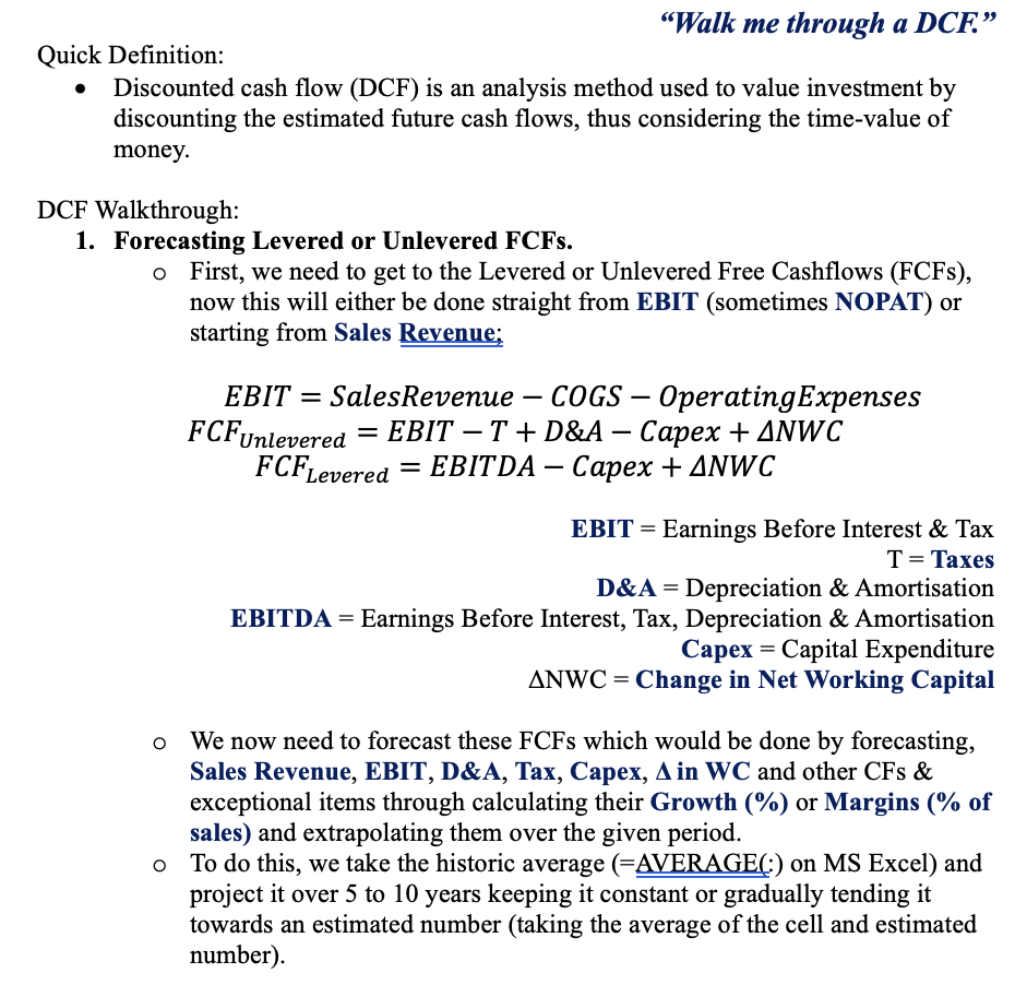 IB Technicals - DCF | Wall Street Oasis