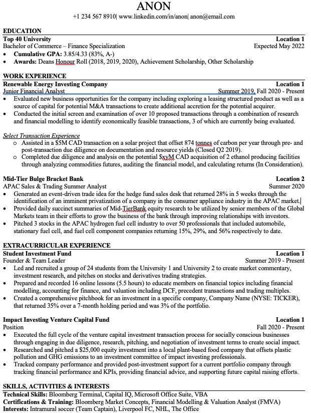 Will this Resume be Enough to Break into FT IB?!? | Wall Street Oasis