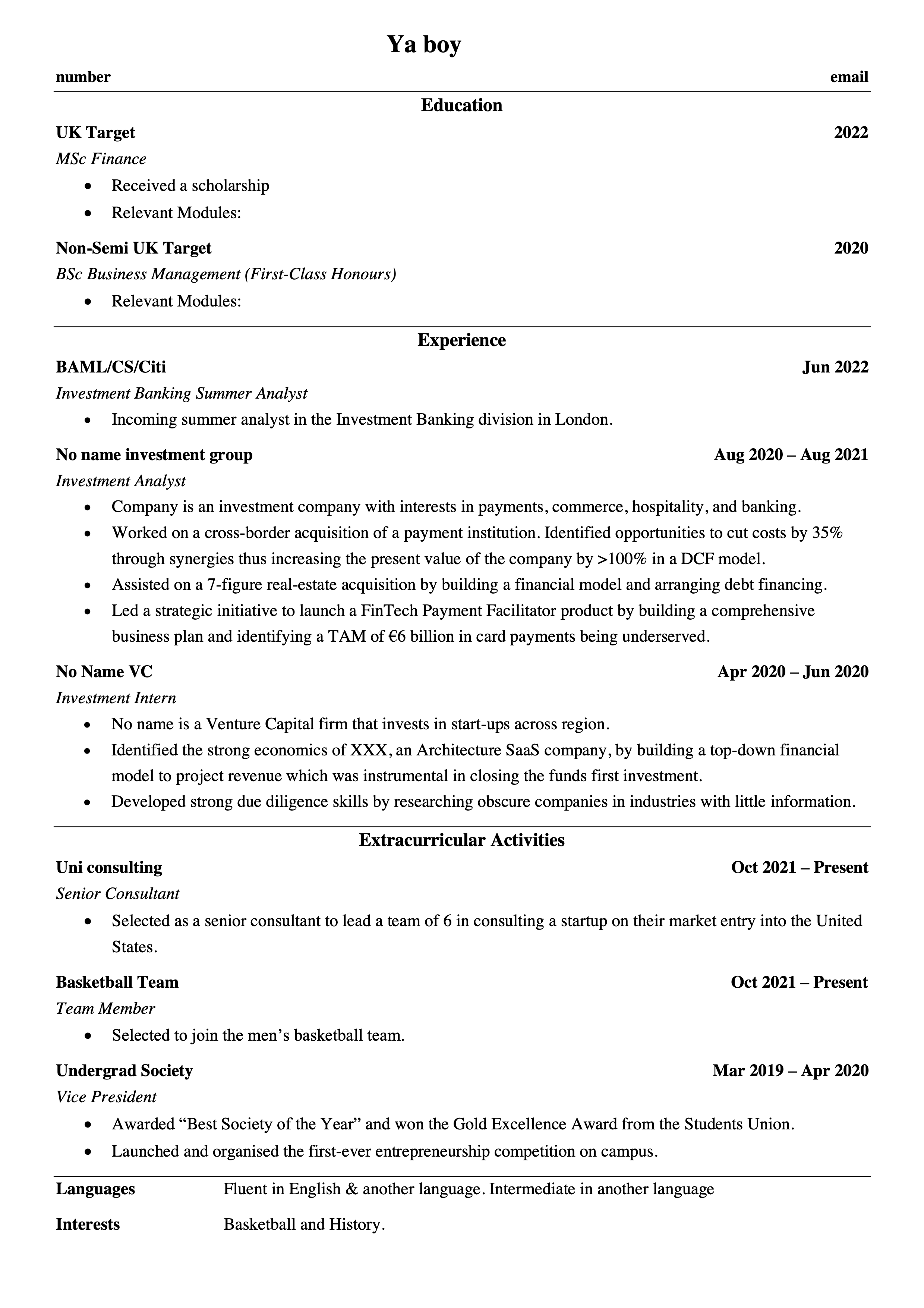 Resume/CV Review | Wall Street Oasis
