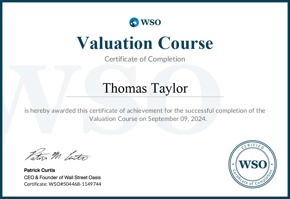 Certificate of Completion - Valuation Course - Thomas Taylor