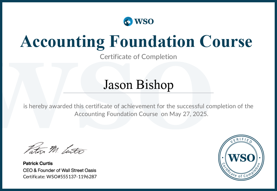 Certificate of Completion - Accounting Foundation Course - Jason Bishop