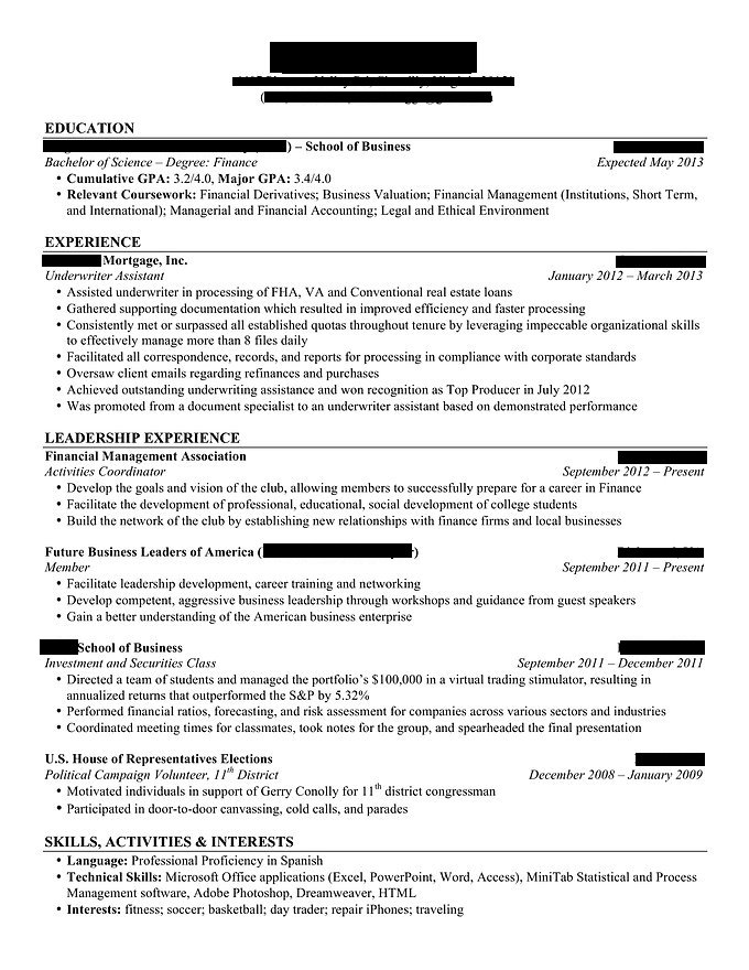 Would appreciate some help with my resume | Wall Street Oasis