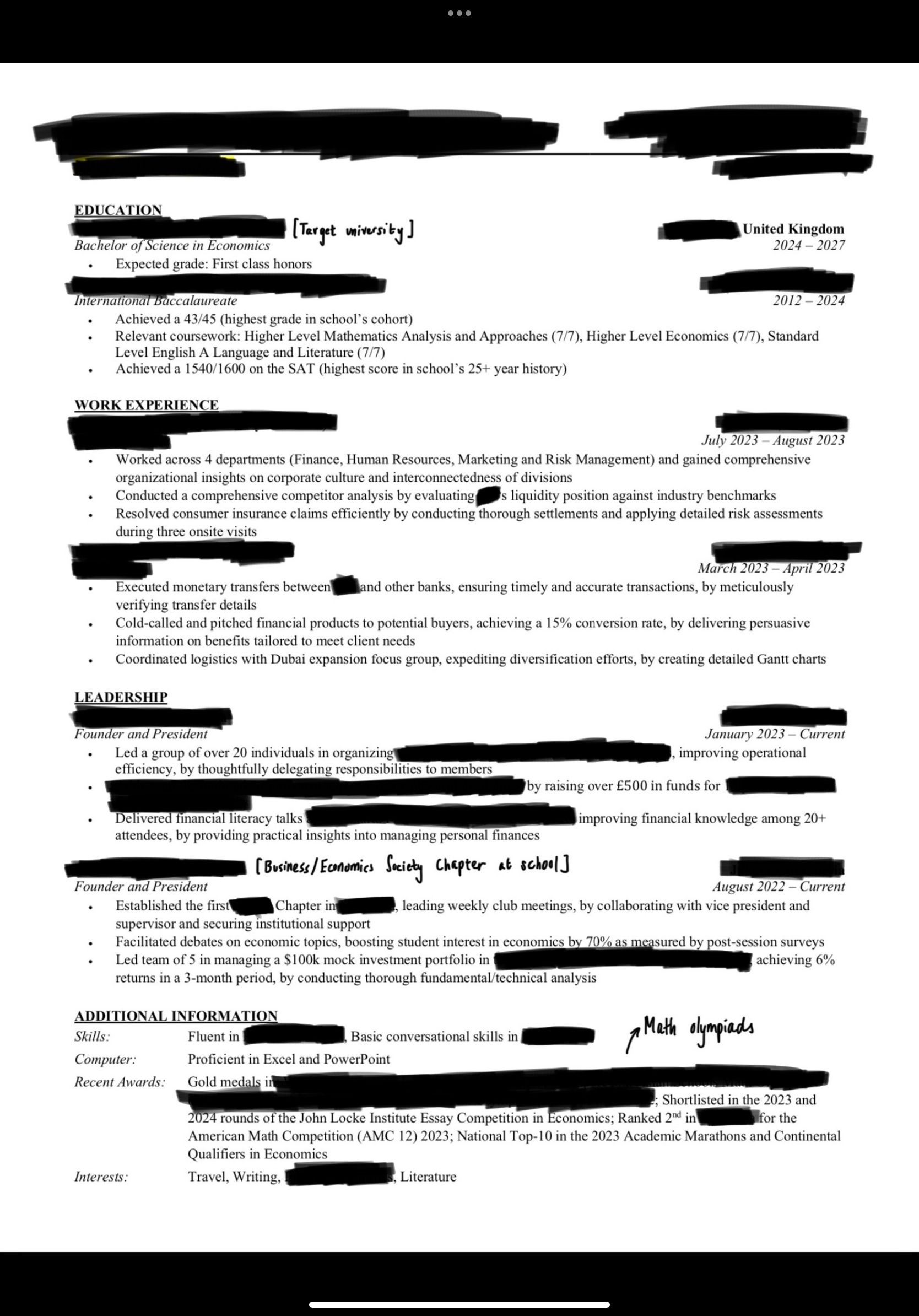 CV for spring weeks | Wall Street Oasis