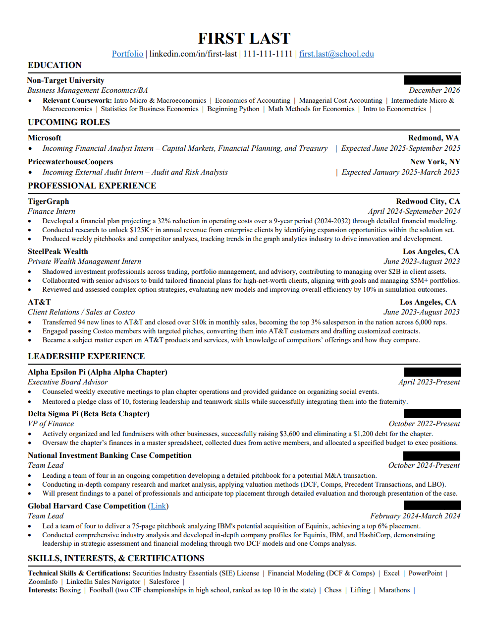 ROAST MY RESUME. Pursuing IB (2026 SA). | Wall Street Oasis