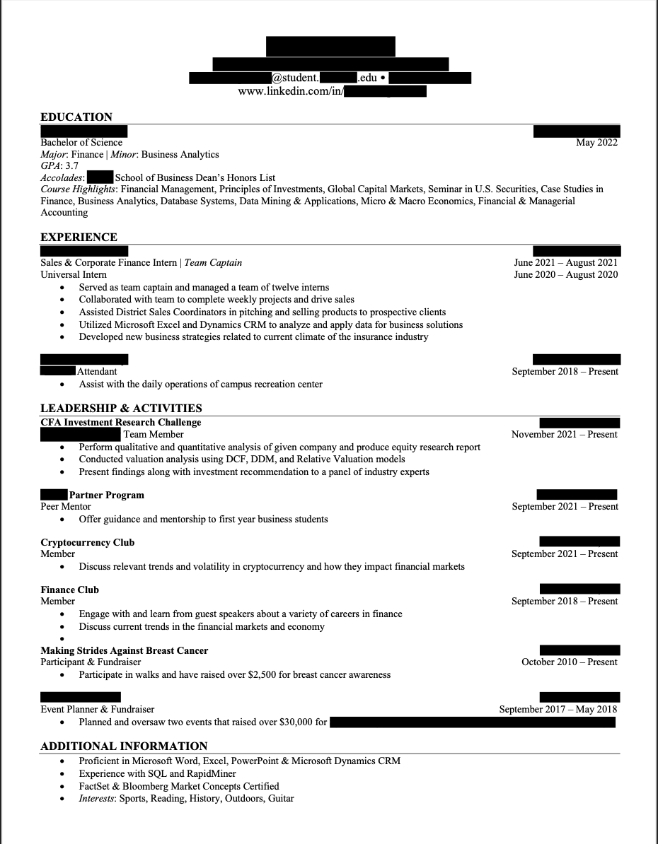 Resumé Advice | Wall Street Oasis
