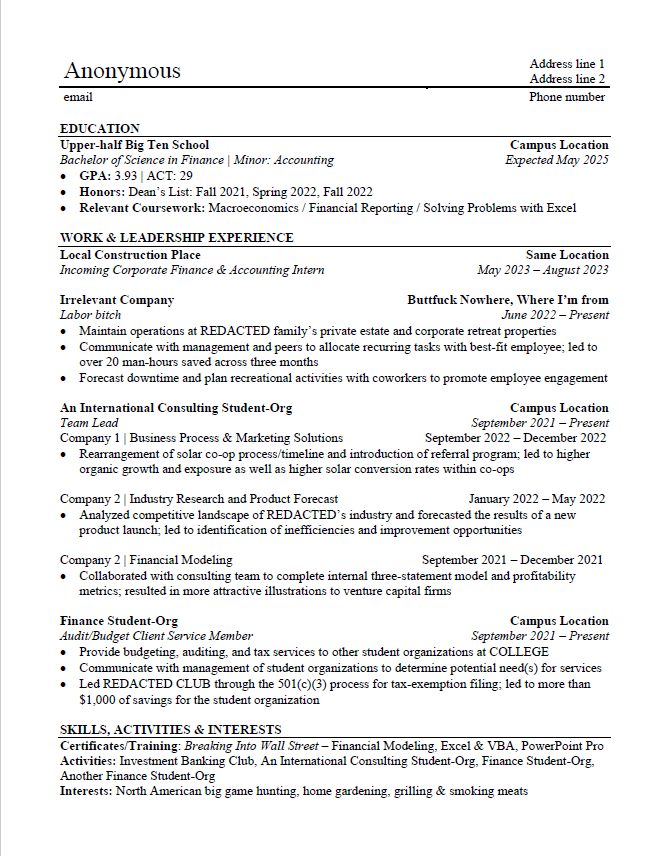 That's it. | Wall Street Oasis