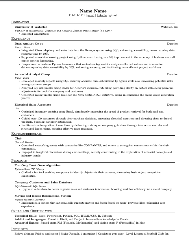 Advice for my resume, 3rd year Math student trying to break into IB ...