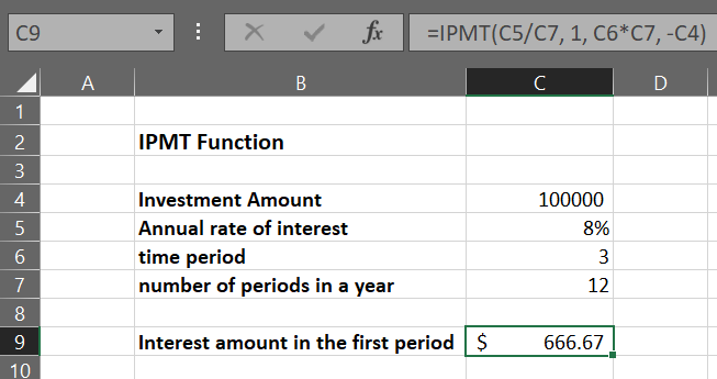 IPMT Function - Interest Portion of a Loan Payment in Excel | Wall ...