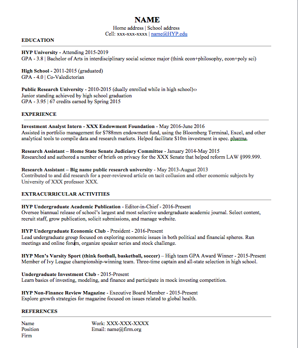 HYP sophomore looking for HF/PE/IB internship resume | Wall Street Oasis
