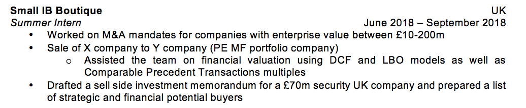 CV - Bullet points formatting | Wall Street Oasis