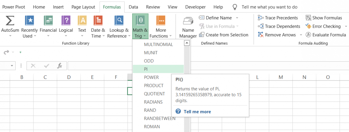 circumference to diameter formula excel