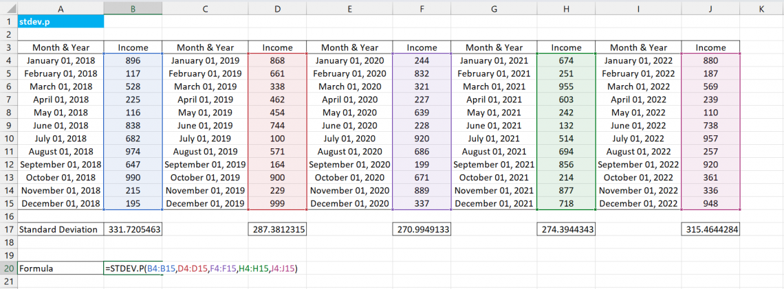STDEV.P Function - Formula, Examples, How to Use in Excel | Wall Street ...